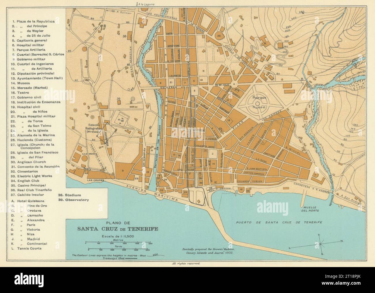 Plano de Santa Cruz, Tenerife, Canary Islands. City plan. SAMLER BROWN ...