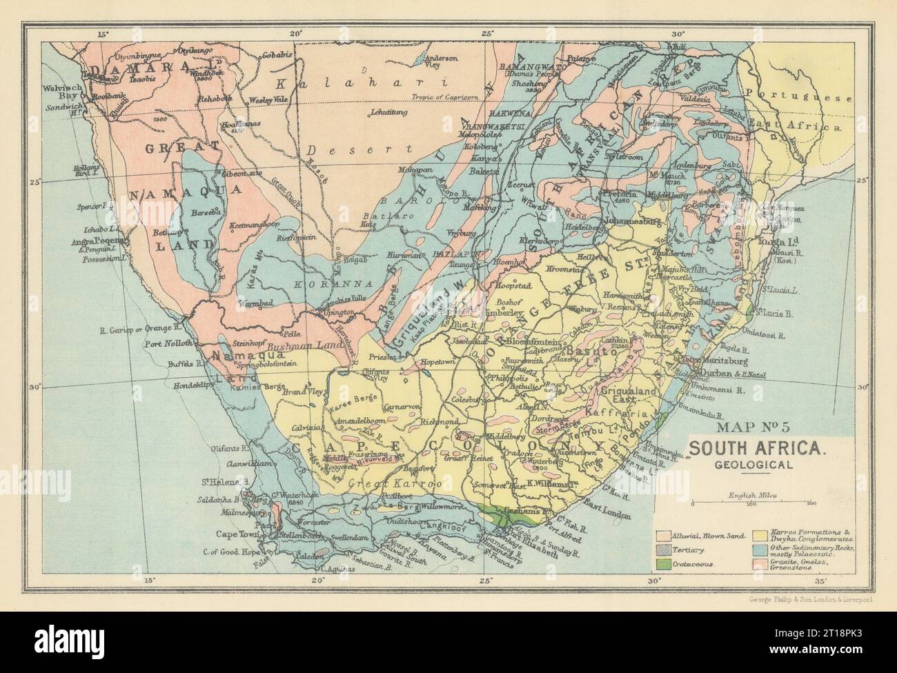 South Africa - Geological. Alluvial Karroo Dwyka Tertiary. SAMLER BROWN ...