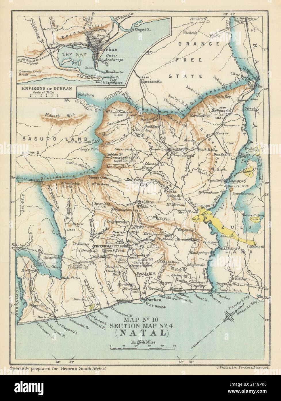 South Africa - Natal & Durban environs. Goldfields. SAMLER BROWN 1899 ...
