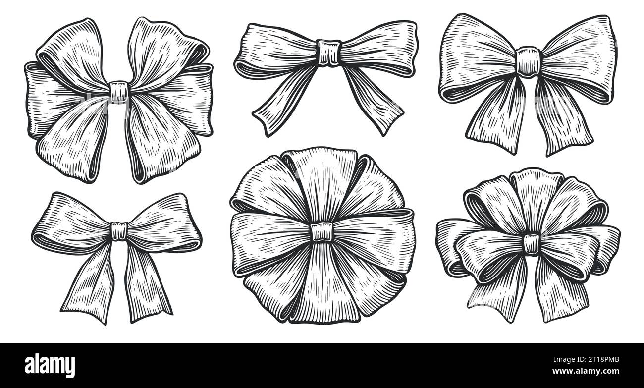 Set of sketch bows vector. Collection of decorative holiday ribbons for ...