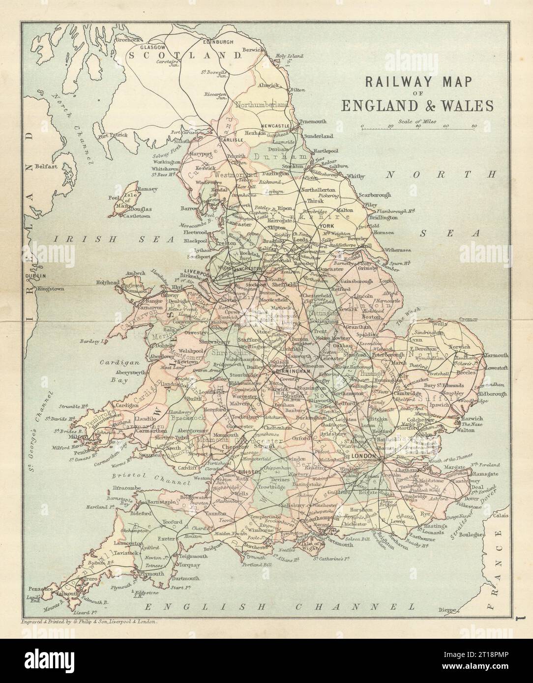 GREAT BRITAIN RAILWAYS. Railway map of England & Wales. PHILIP 1889 old ...