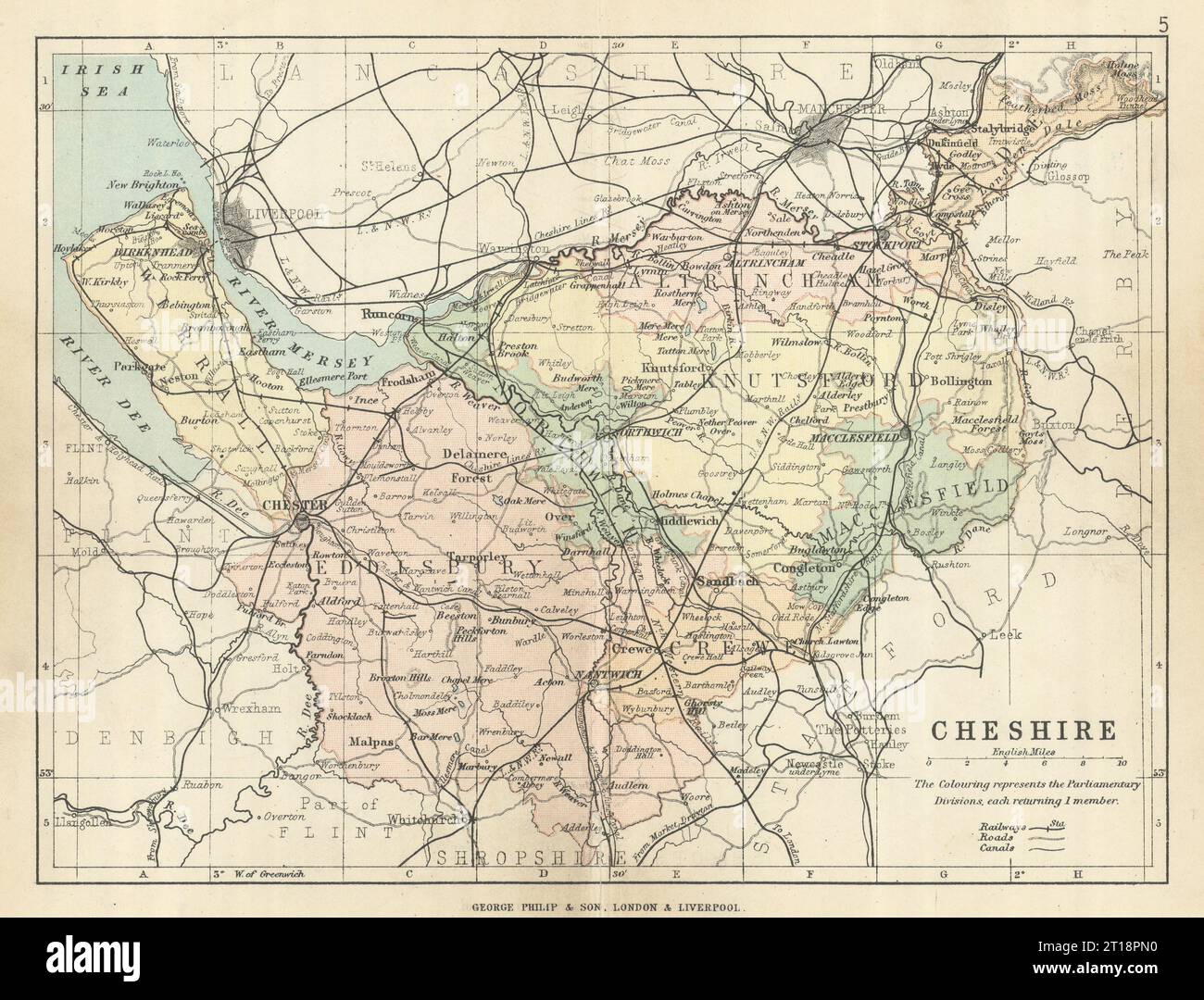CHESHIRE. Antique county map. Railways roads canals. Constituencies ...