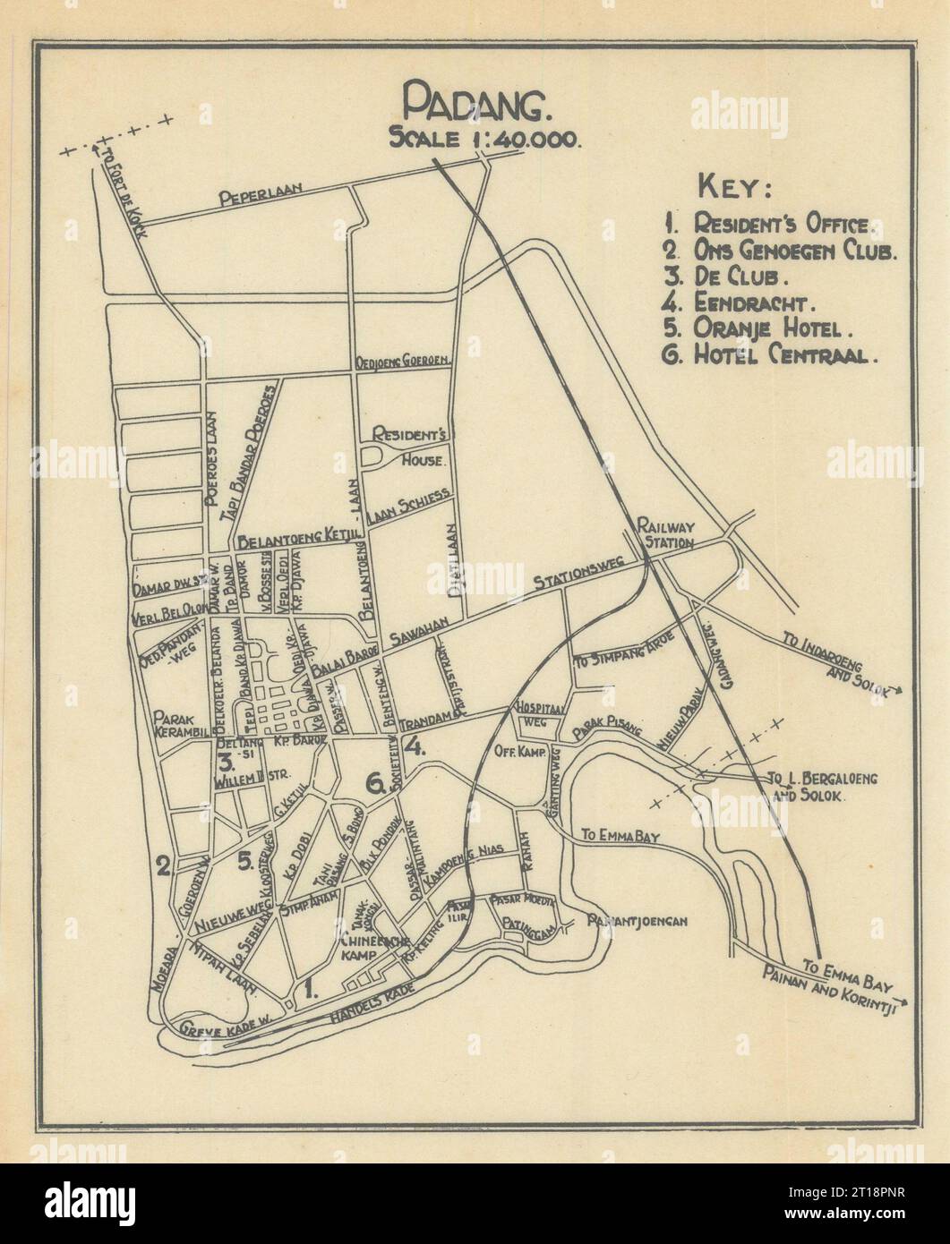 Padang city plan. Sumatra, Dutch East Indies. Indonesia. VAN STOCKUM ...