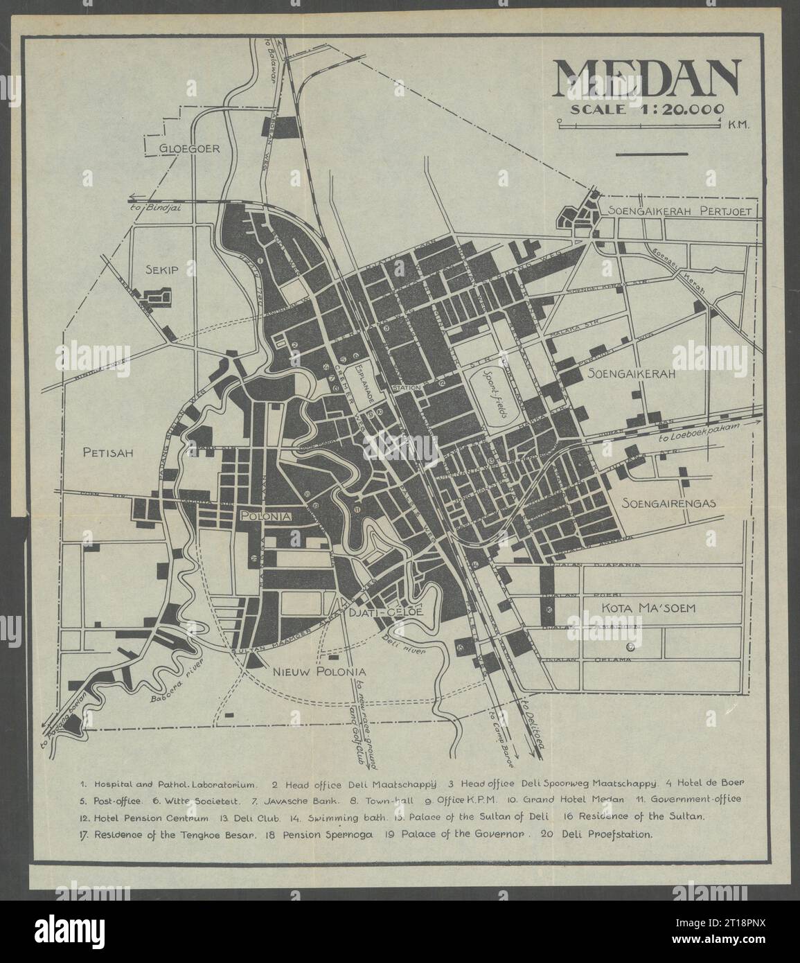 Medan city plan. Sumatra, Dutch East Indies. Indonesia. VAN STOCKUM ...