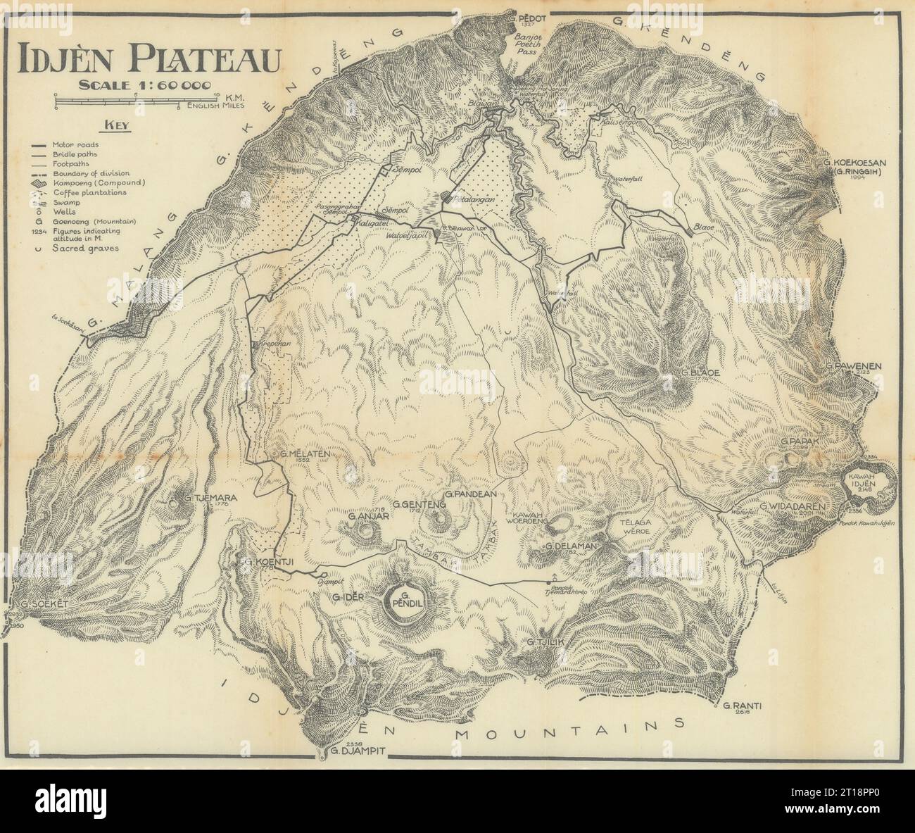 Idjen Plateau. Mount Ijen Java Dutch East Indies Indonesia. VAN STOCKUM ...