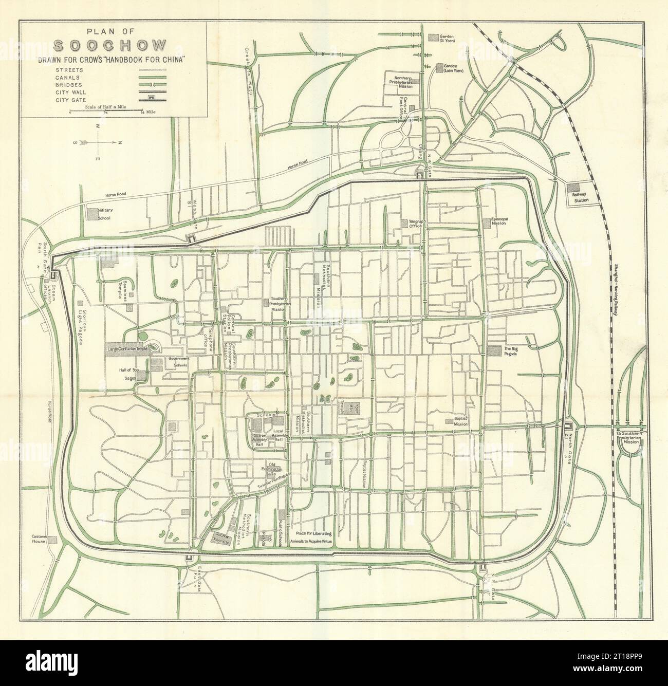 City plan of Soochow by Carl Crow. Suzhou, China 1921 old antique map ...