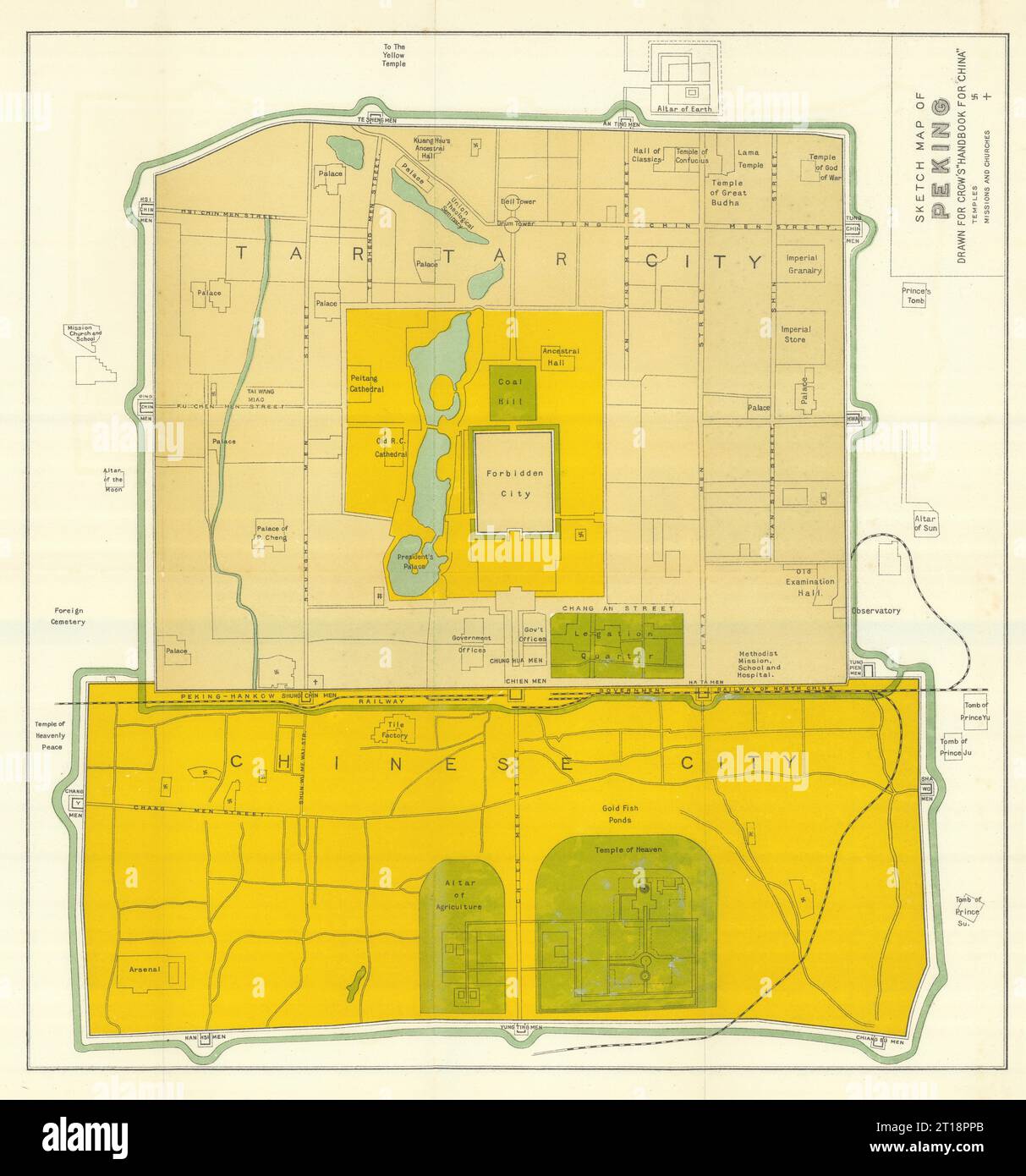 City plan of Peking by Carl Crow. Beijing China 1921 old antique map ...