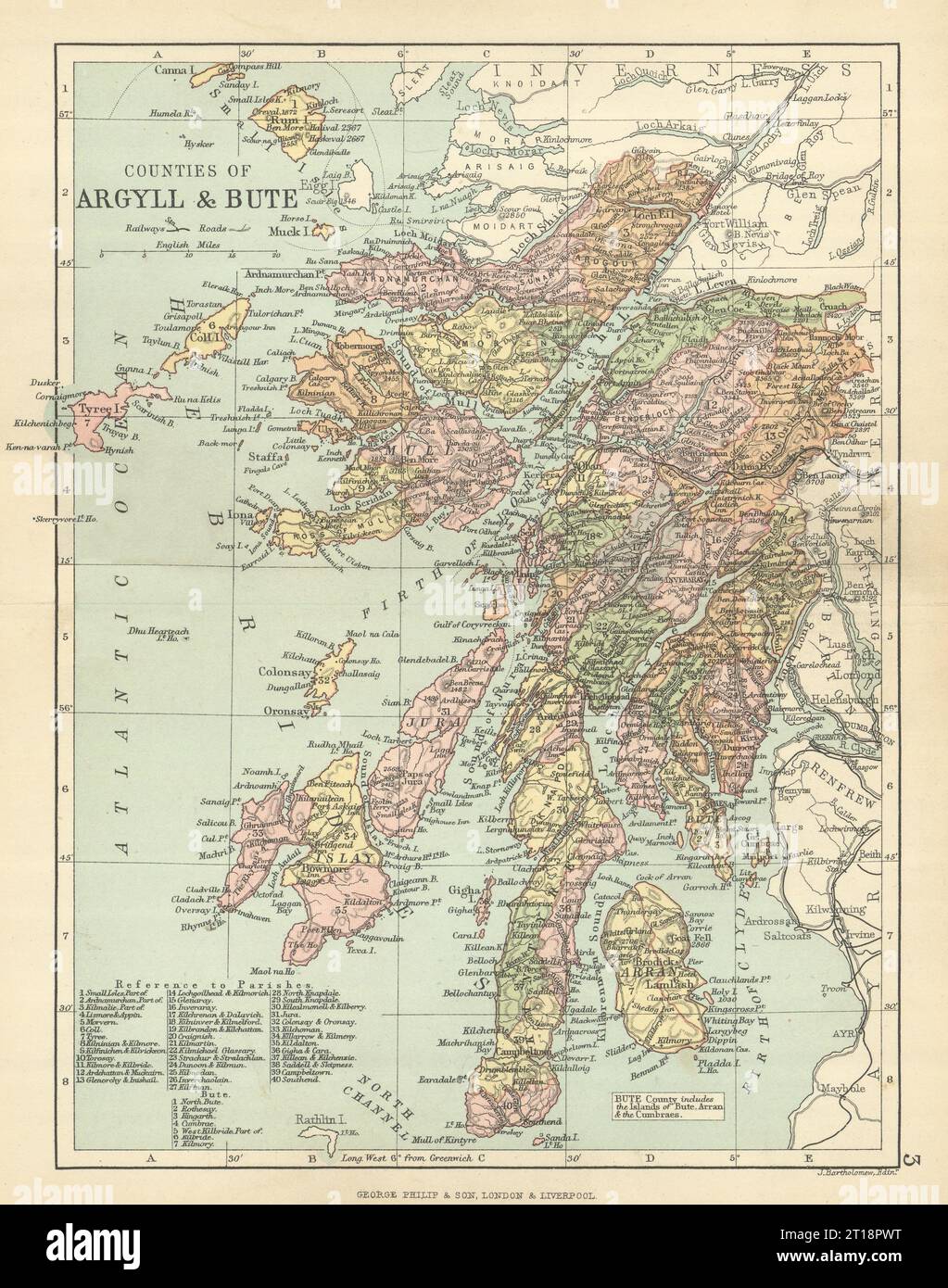 'Counties of Argyll & Bute'. Argyllshire & Buteshire. BARTHOLOMEW 1886 ...