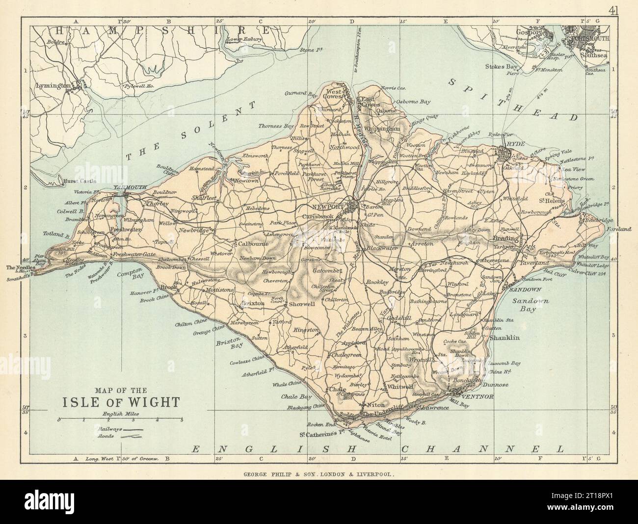 ISLE OF WIGHT. Antique map. Railways roads. Constituencies. PHILIP 1889 ...