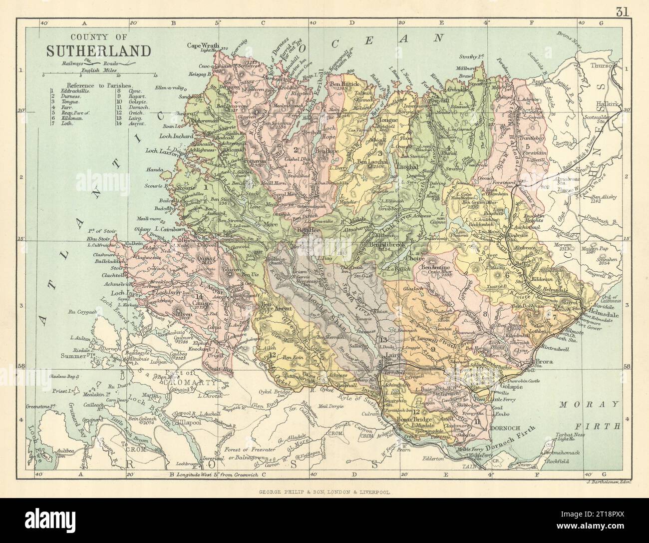 'County of Sutherland'. Sutherlandshire. Parishes. BARTHOLOMEW 1886 old ...