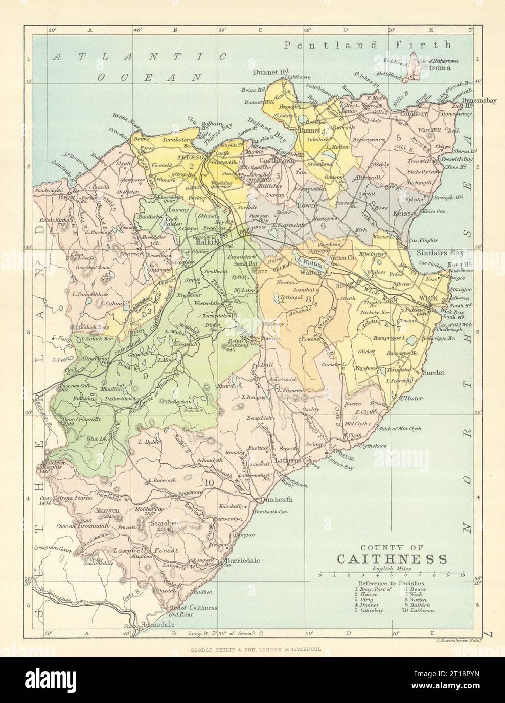 'County of Caithness'. Caithness-shire. Parishes. BARTHOLOMEW 1888 old ...