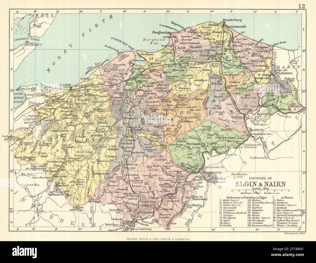 Map of the counties of elgin and nairn hi-res stock photography and ...