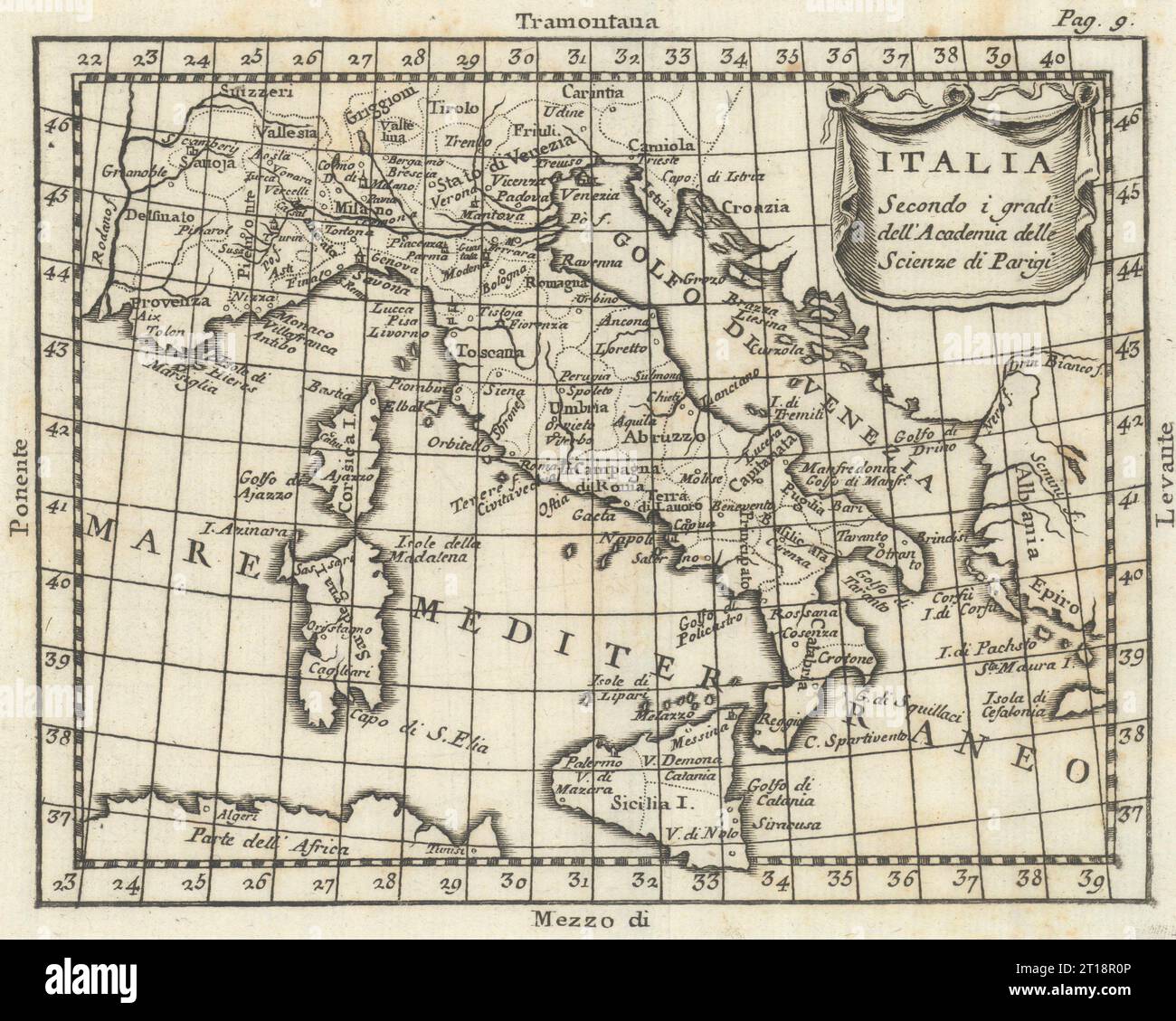 'Italia'. Italy antique map by Claudio Buffier 1788 old plan chart ...