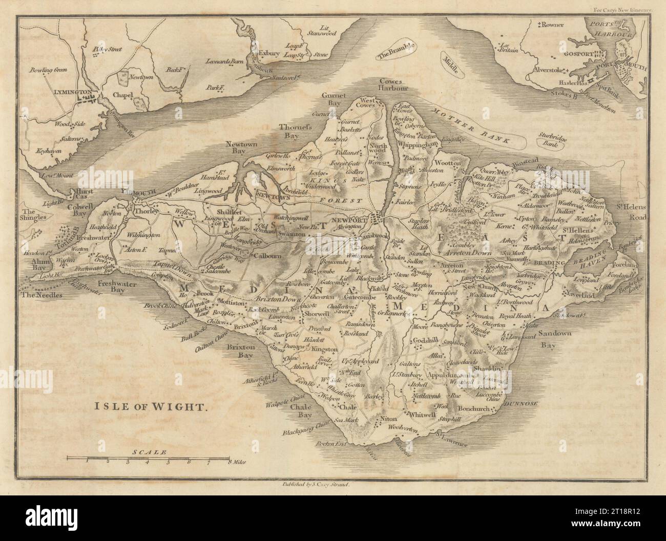 ISLE OF WIGHT by John CARY. Miniature antique map. Solent 1815 old ...