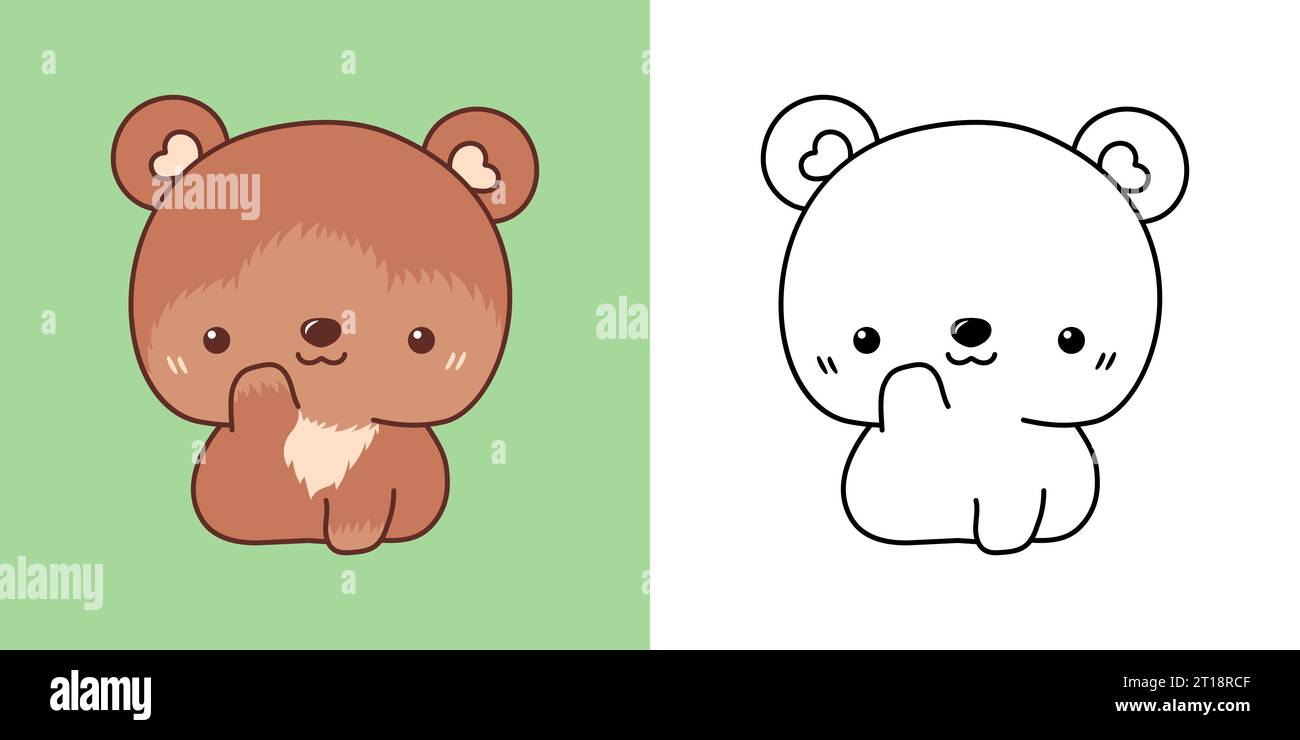 Cute Bear Clipart Illustration and Black and White. Kawaii Clip Art ...