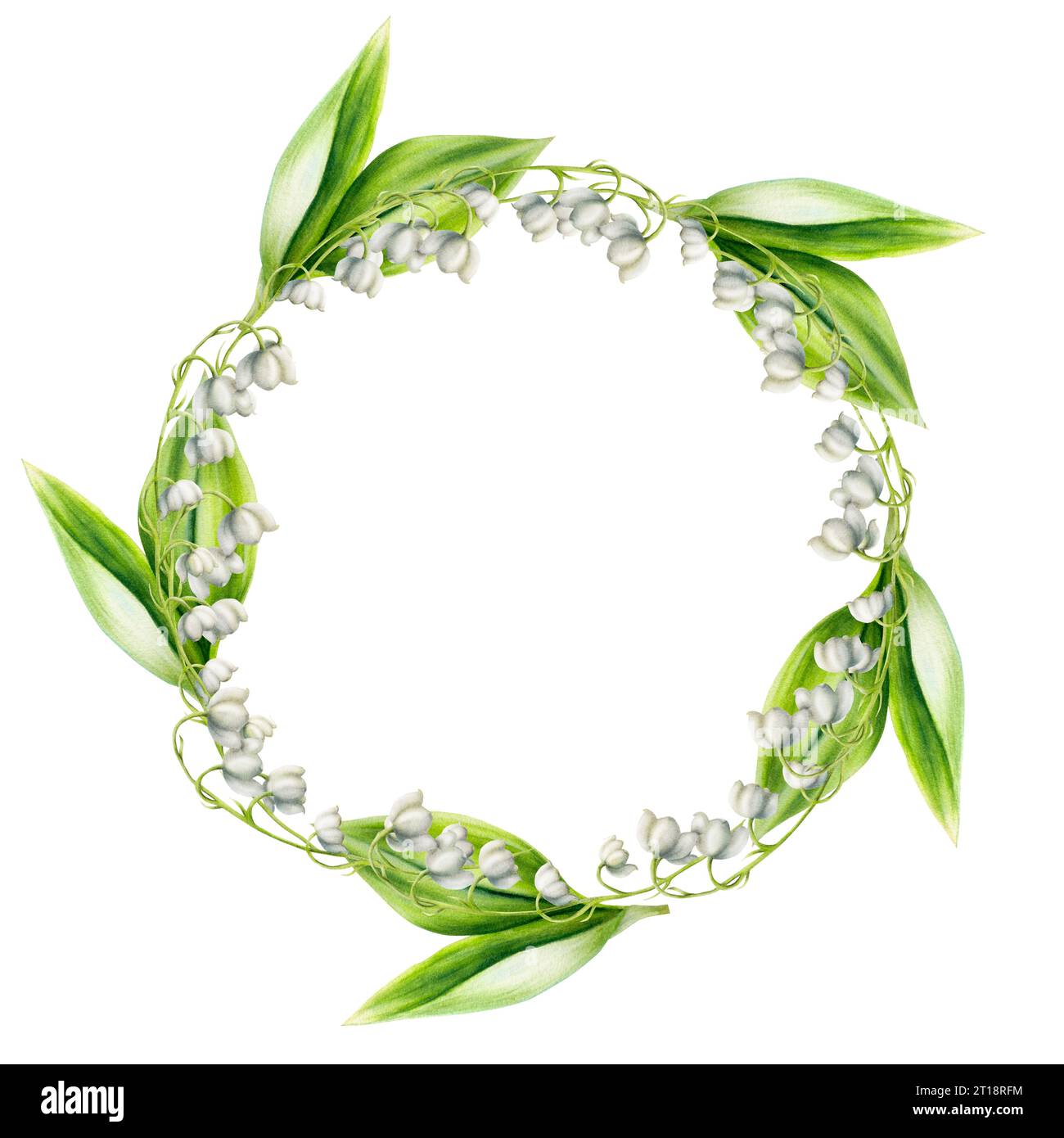 Watercolor frame and wreath with bouquets of lilies of the valley ...