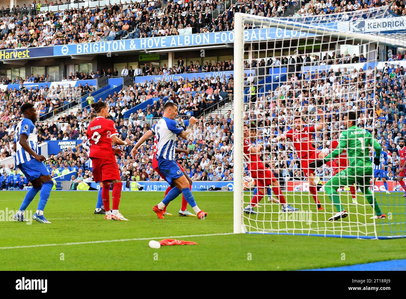 Lewis Dunk of Brighton and Hove Albion scores his teams second goal ...