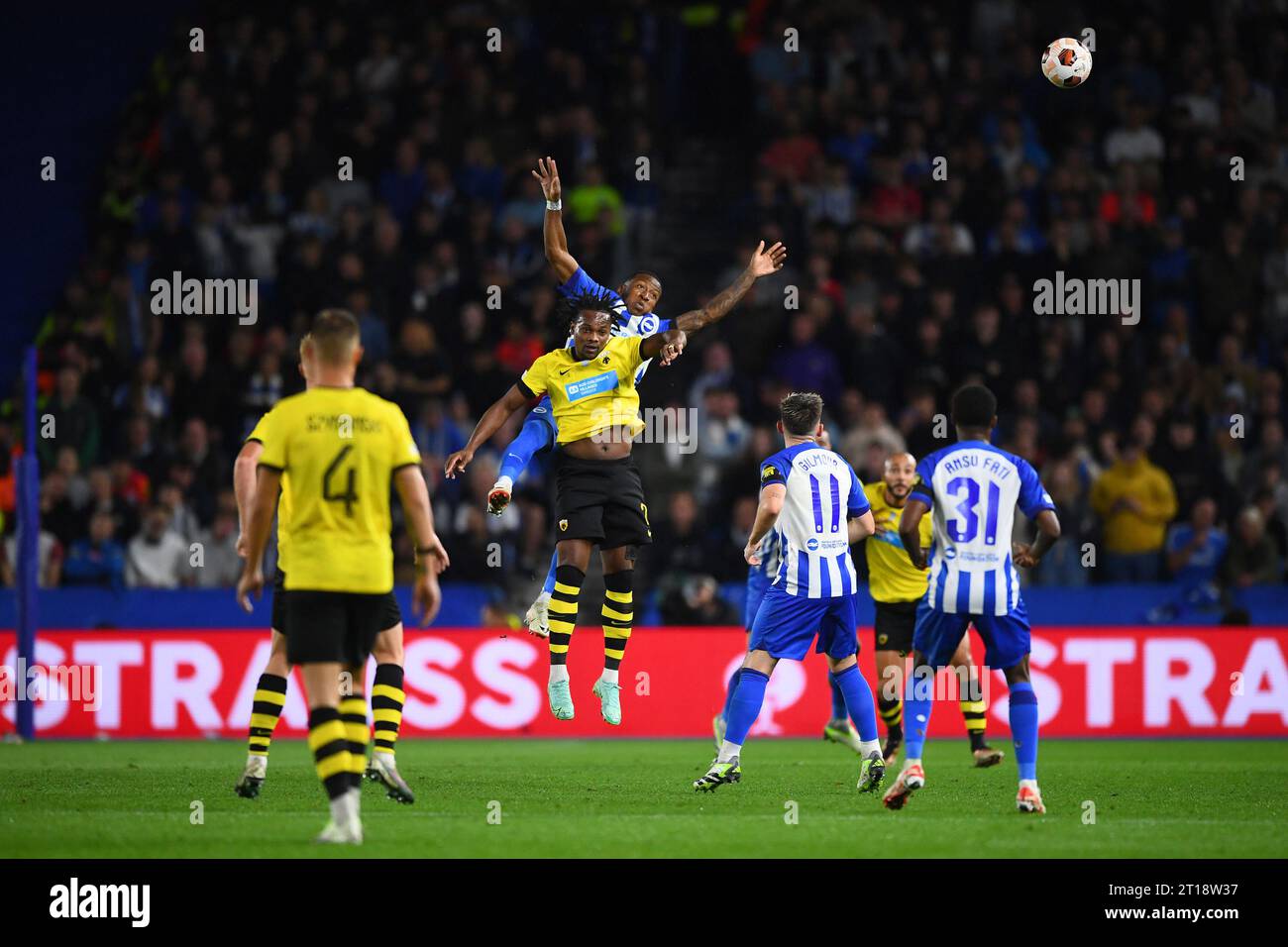 Levi Garcia of AEK Athens and Pervis Estupinan of Brighton and Hove ...