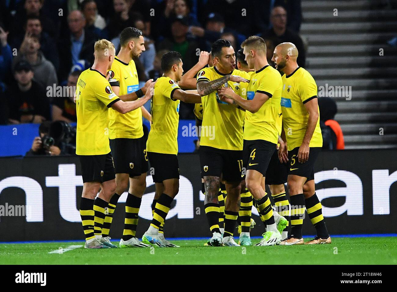Mijat Gacinovic of AEK Athens celebrates scoring his teams second goal ...