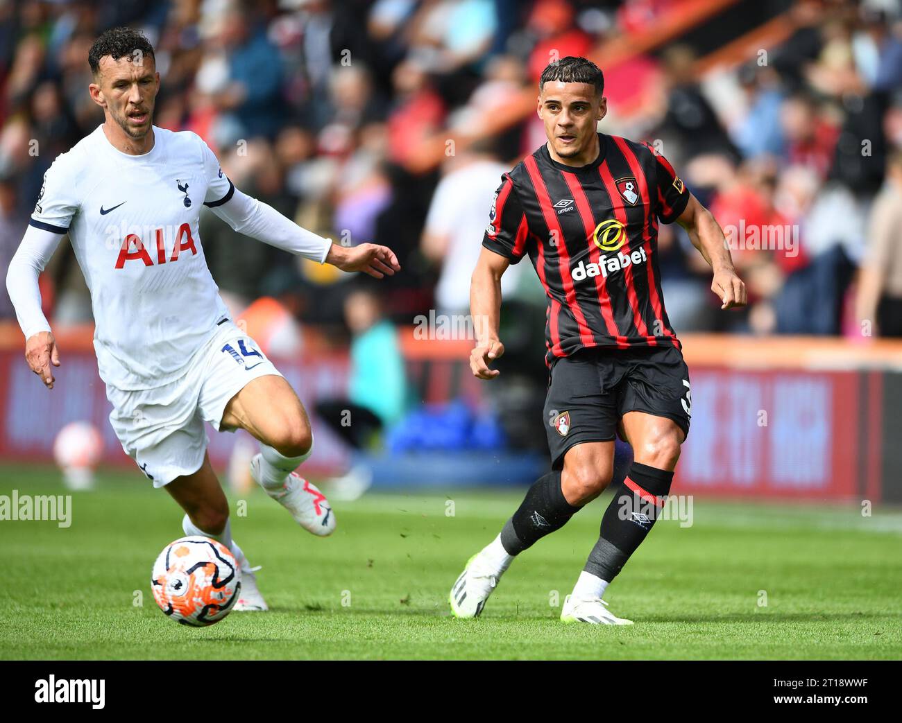 Ivan Perisic of Tottenham Hotspur and Milos Kerkez of AFC Bournemouth ...