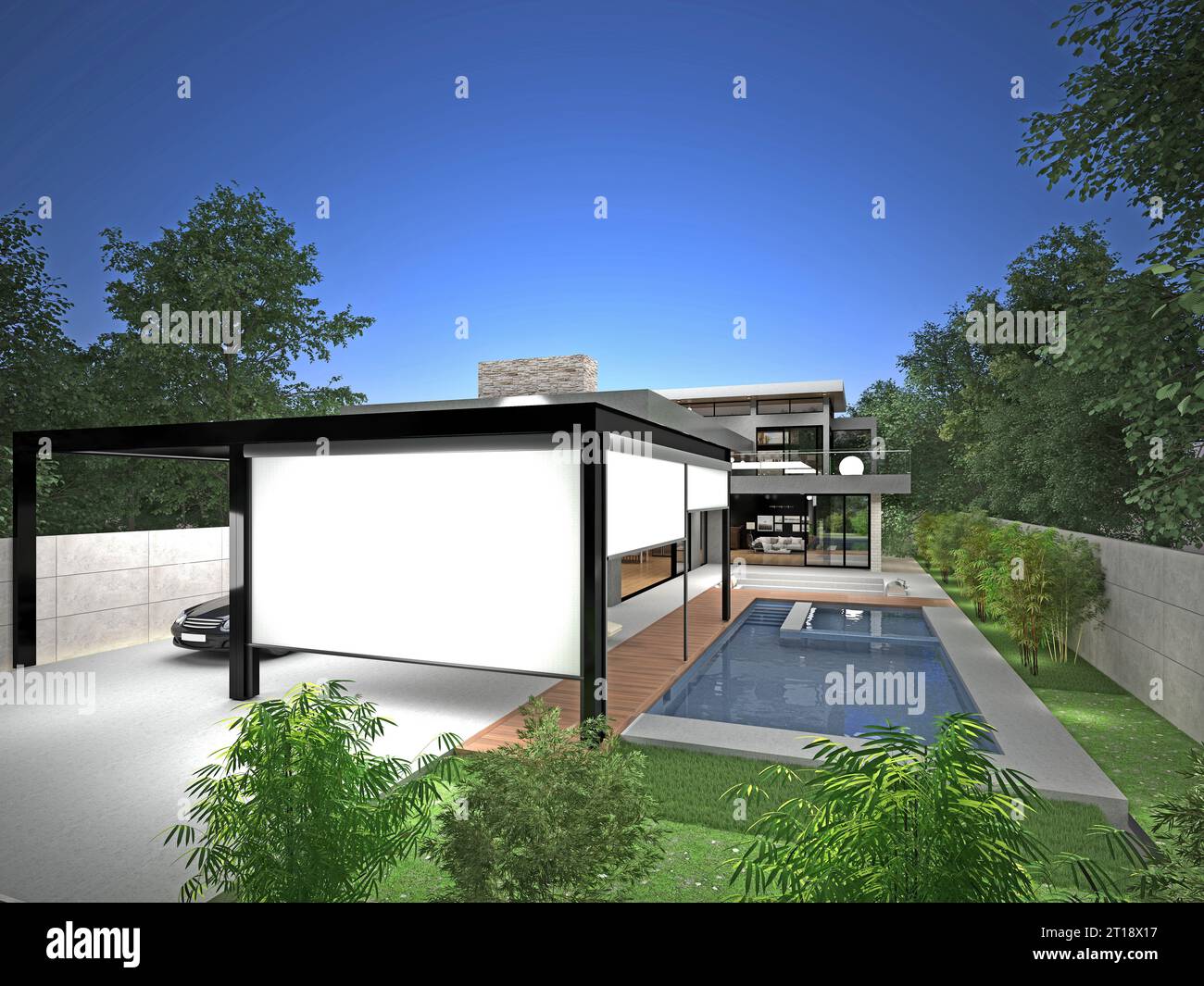 Modern aluminum pergola, 3d rendering Stock Photo - Alamy