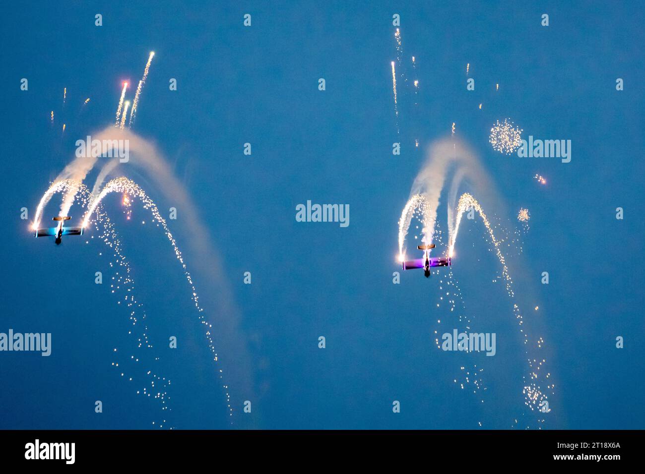 The Firebirds night display using fireworks and LED lights at the 2023 ...