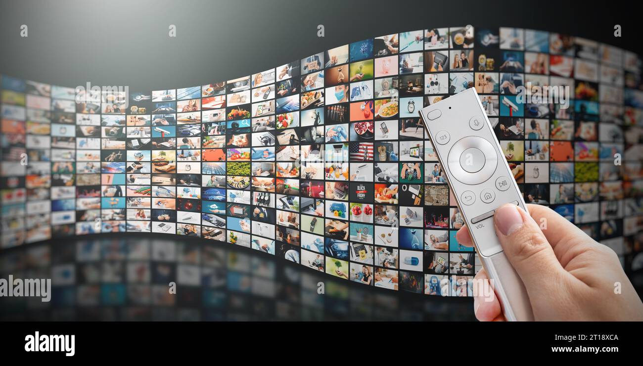 Multimedia video wall television broadcast. Multiple television screens ...