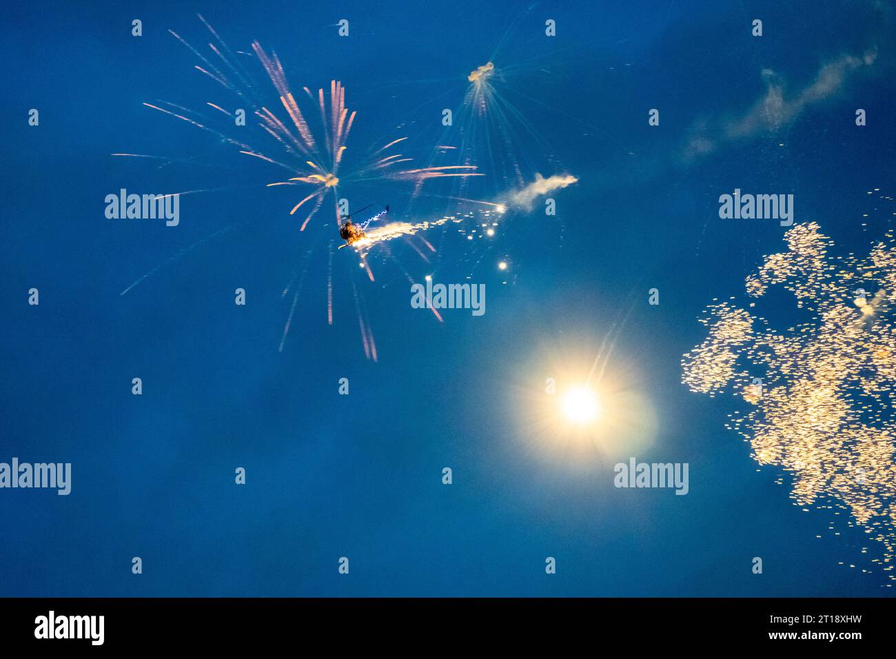 Otto the Helicopter night display using fireworks and LED lights at the ...