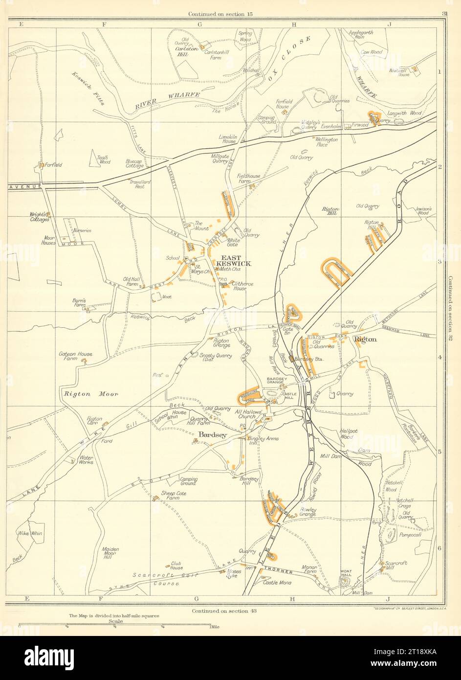 YORKSHIRE East Keswick Bardsey Rigton Carlston Hill Scarcroft 1935 old ...
