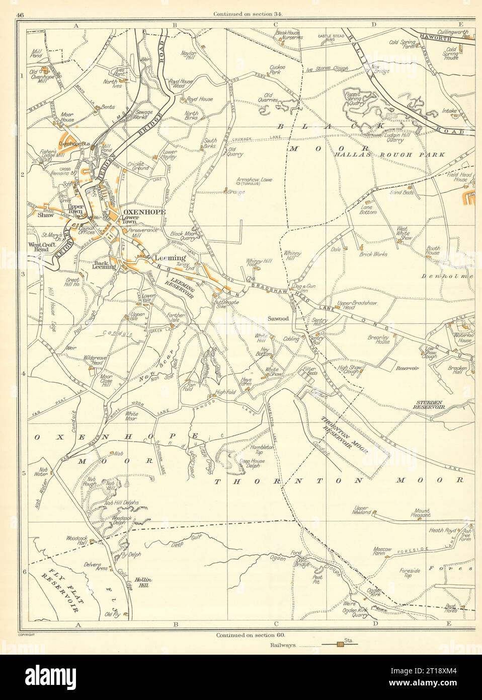 Thornton yorkshire black moor oxenhope leeming moor stubden 1935 map hi ...