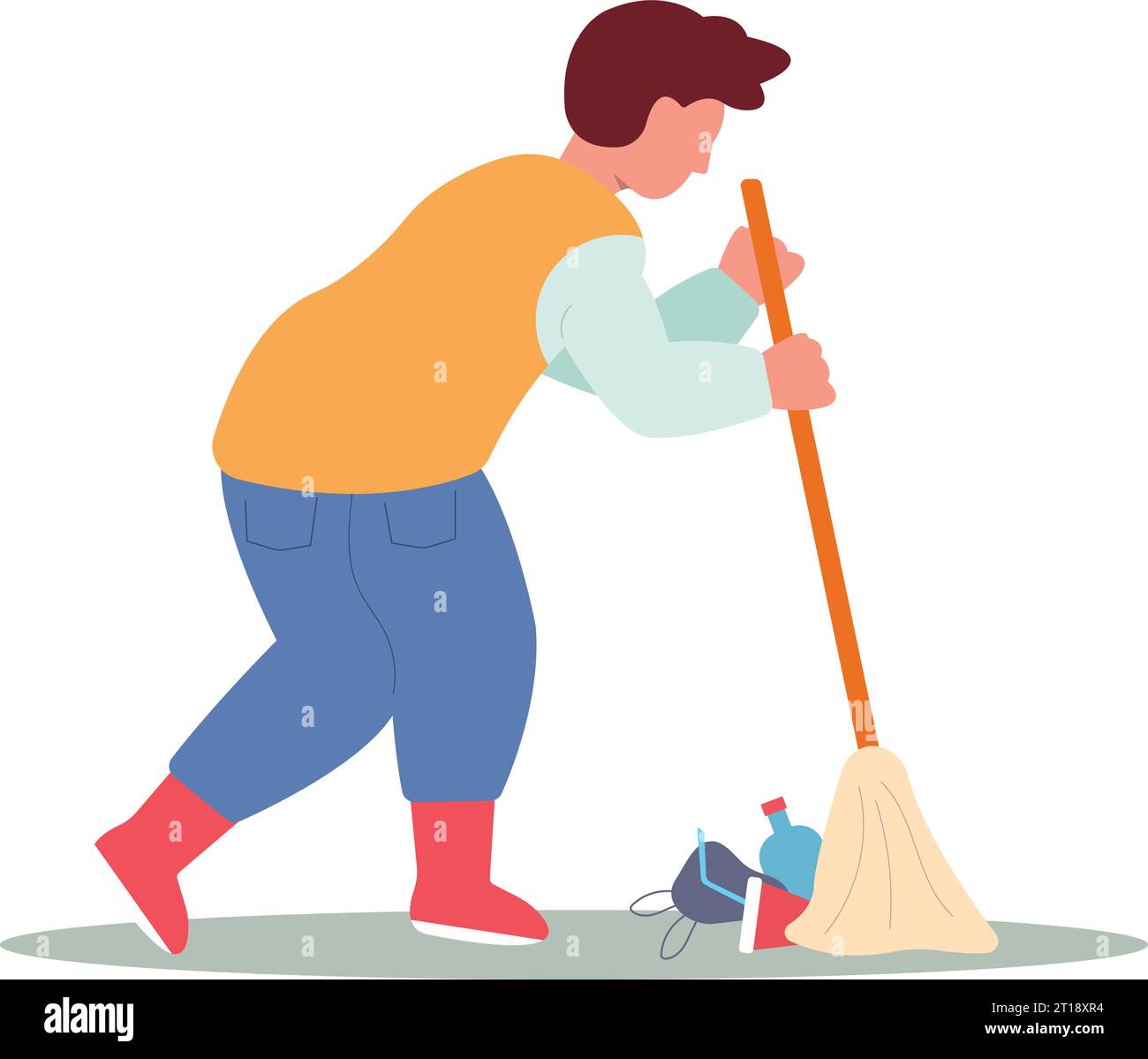 Volunteer Child Character Cleaning Garbage Sweeping Ground, Collecting ...