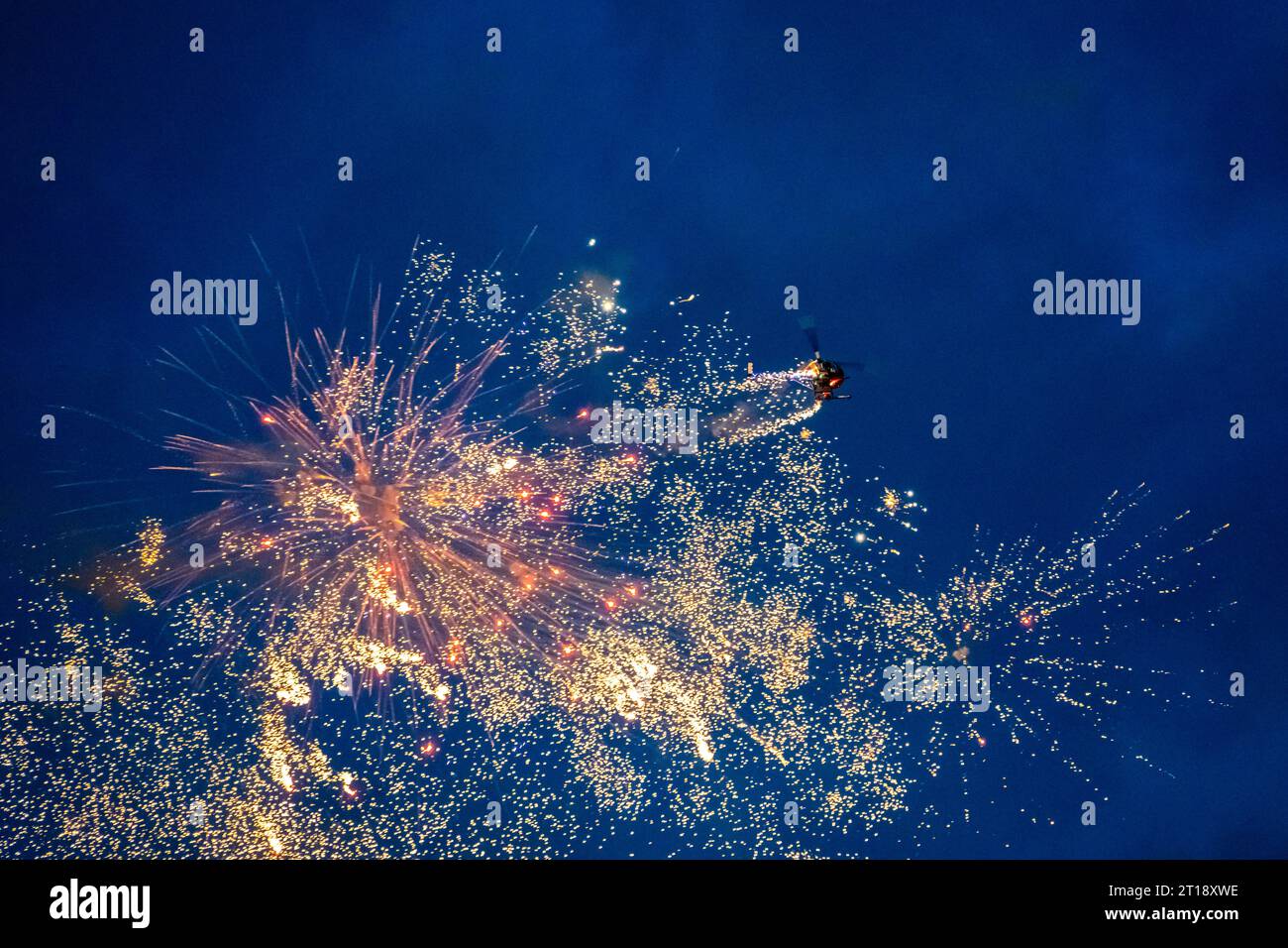 Otto the Helicopter night display using fireworks and LED lights at the ...