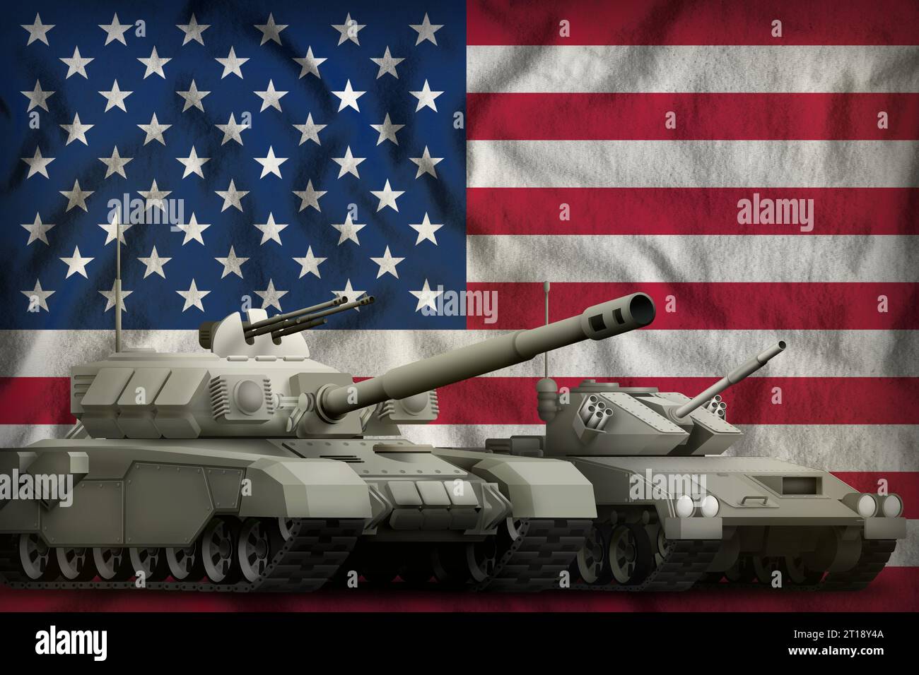 tanks on the USA flag background. USA tank forces concept. 3d ...