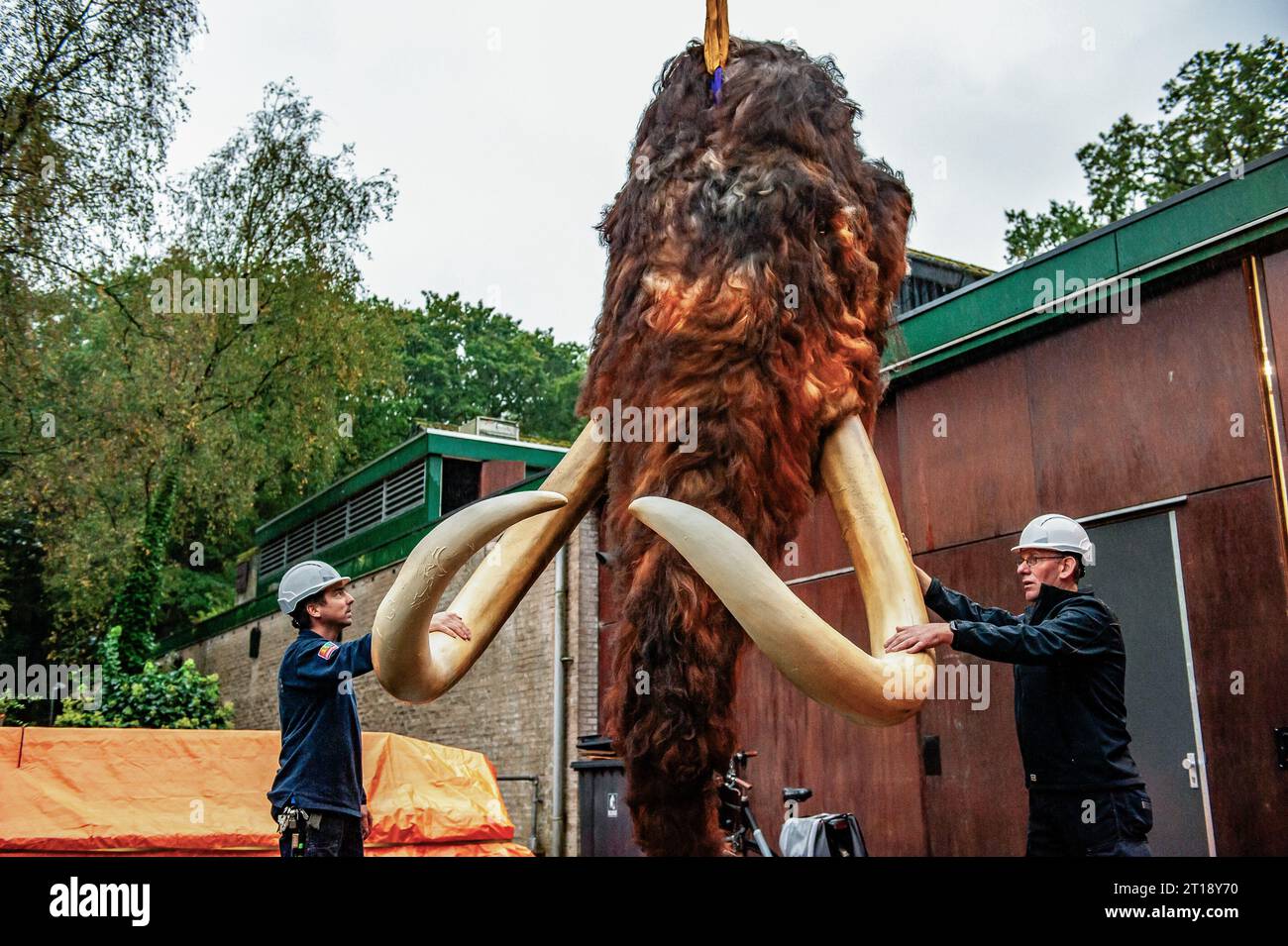 Two technicians are seen helping with the transportation of the huge ...
