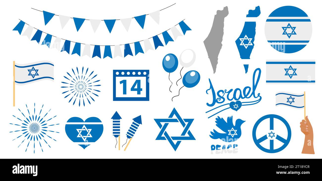 Israel flag, symbol, badges set .Pray for Israel war collection flat ...