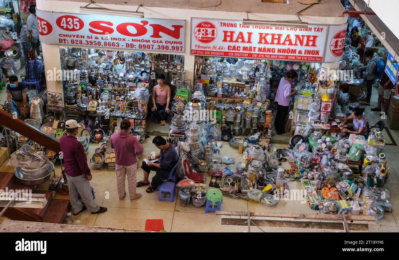 Binh Tay Market Scene, Overhead View, Vendor of Kitchen Utensils, Ho ...