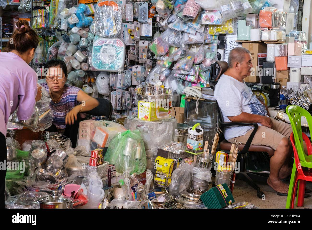 Binh Tay Market Scene, Overhead View, Vendor of Kitchen Utensils, Ho ...