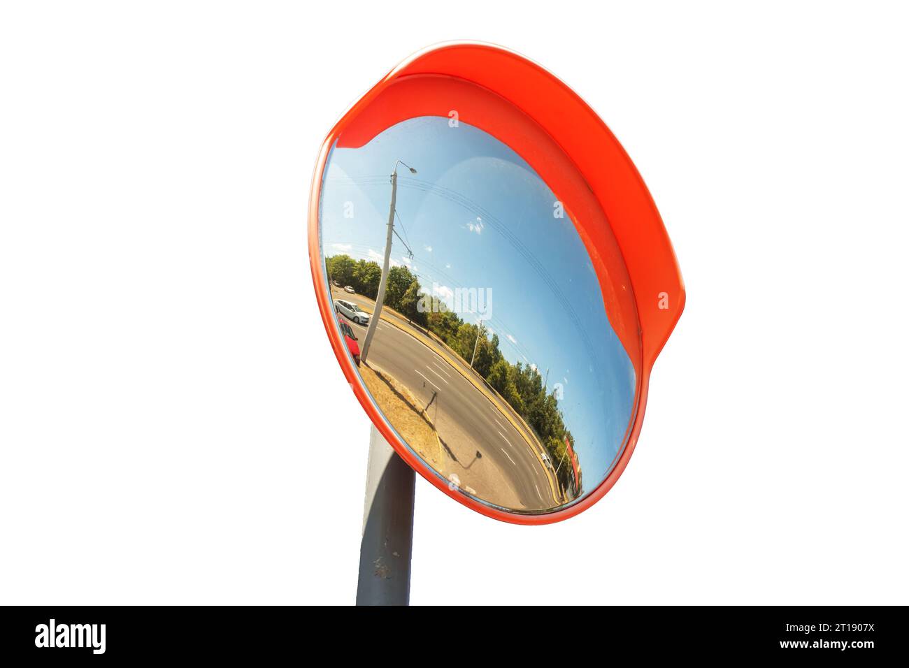 Spherical Road Mirror on blue sky background close up Stock Photo - Alamy
