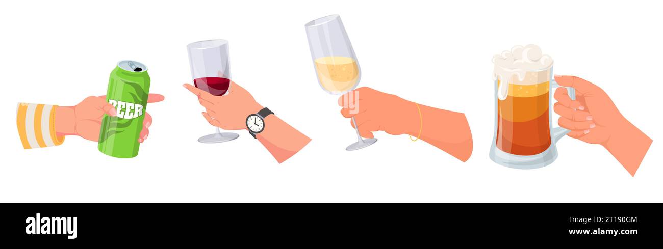 Male and female hands holding different alcohol drink glass Stock ...