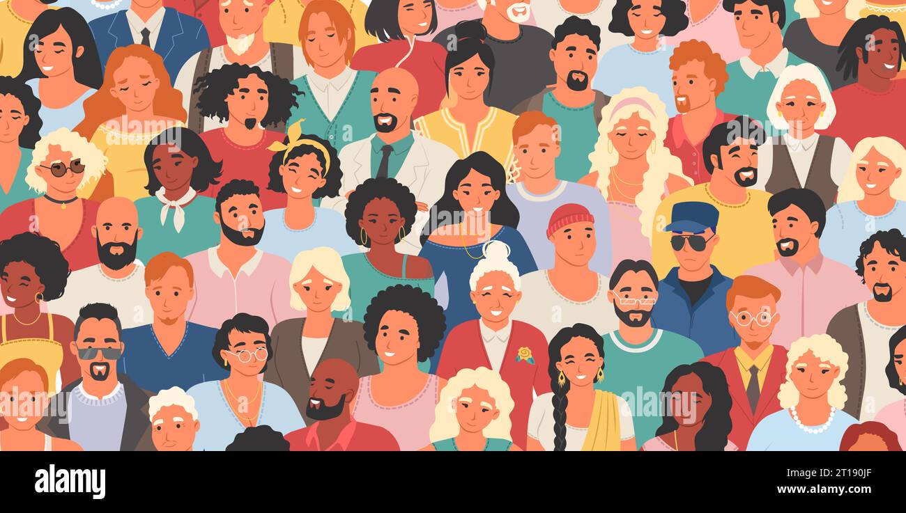 Crowd of diverse multinational people looking up seamless pattern Stock ...