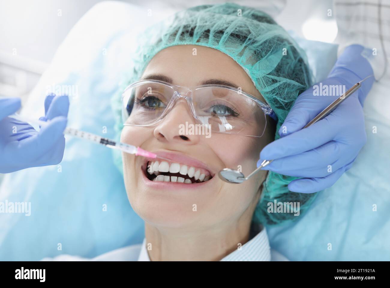Doctor gives woman an anesthetic injection closeup Stock Photo - Alamy