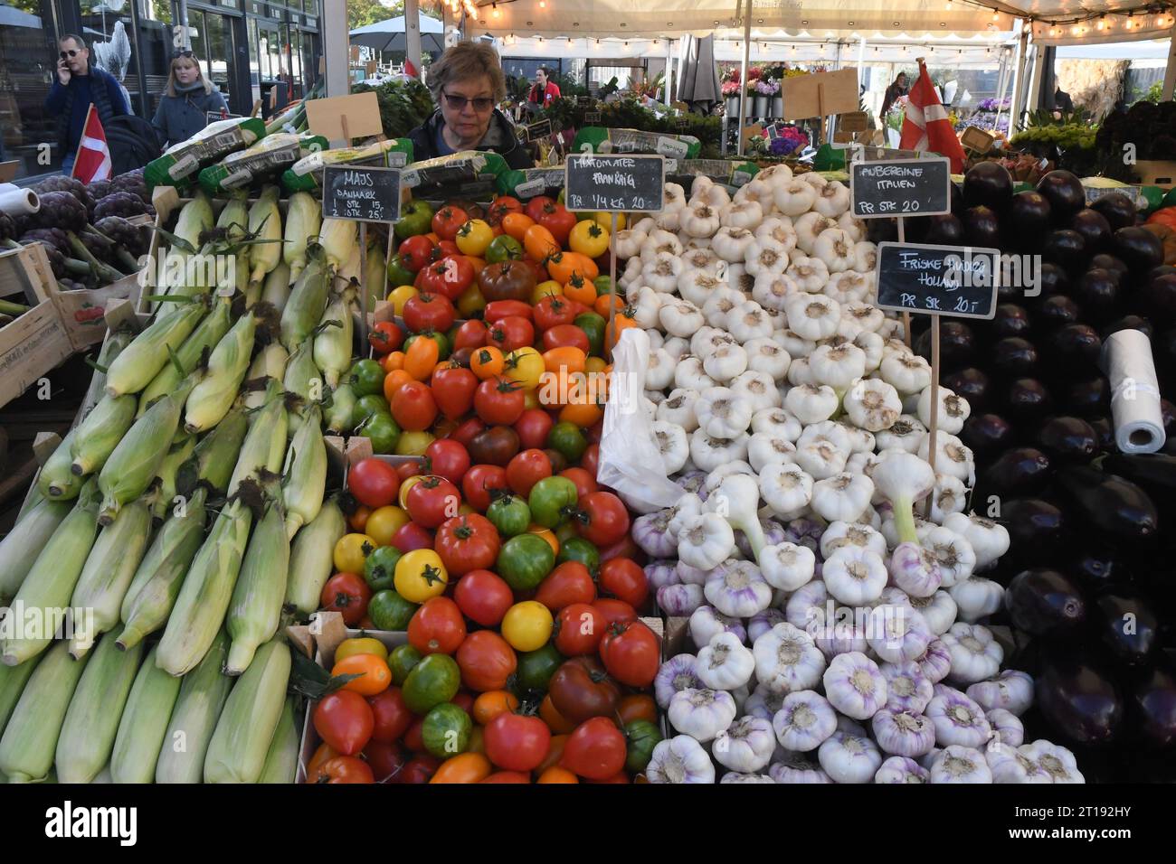 Copenhagen, Denmark /12 October. 2023/Shoppers at farmers, market in ...
