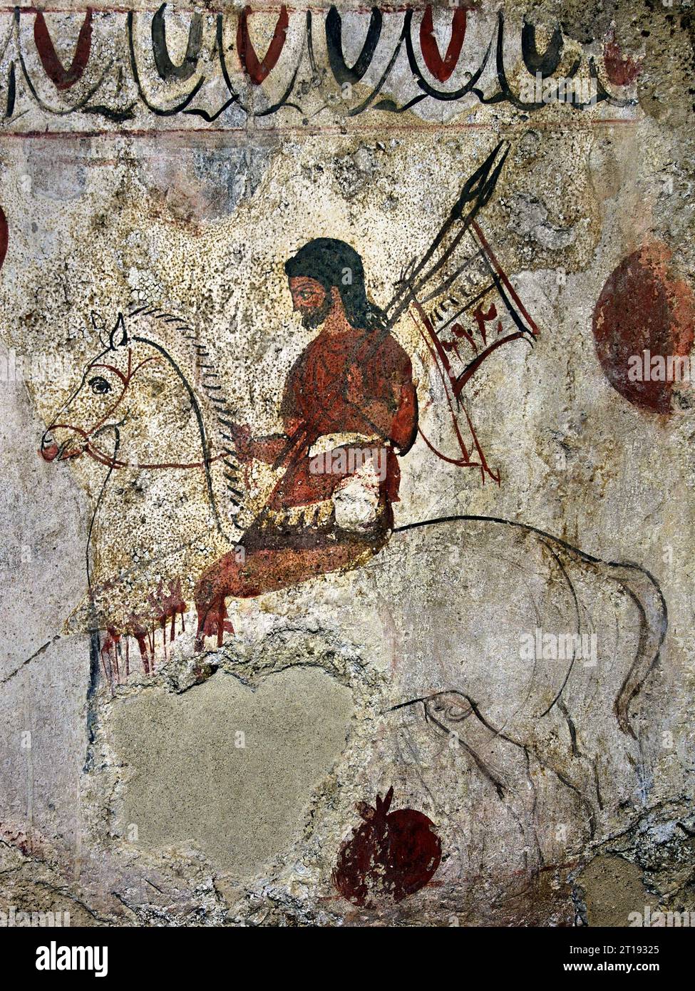 A rider and the different elements of his armour, Lucanian fresco from ...