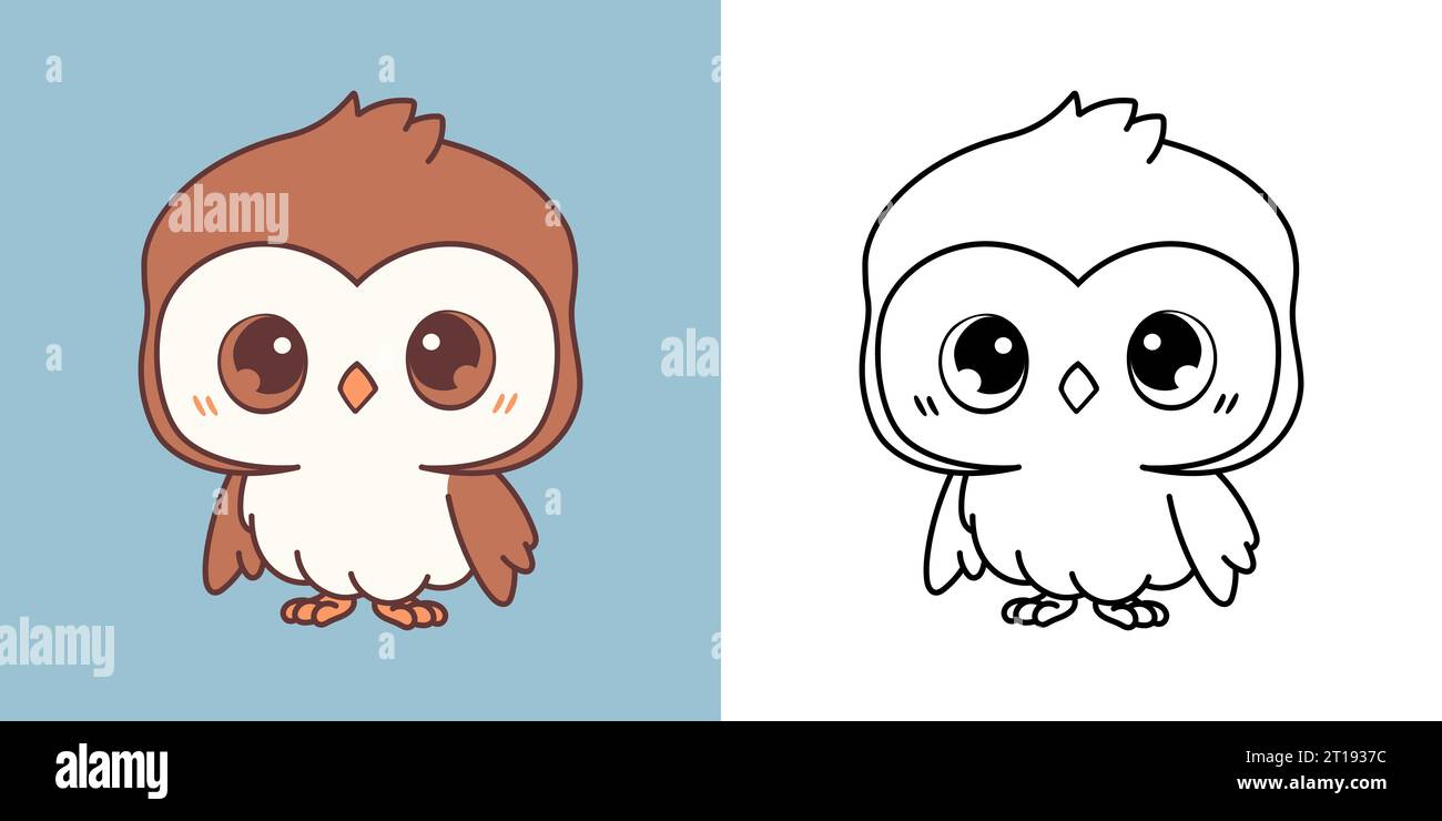 Cute Owl Clipart Illustration and Black and White. Kawaii Clip Art Bird ...