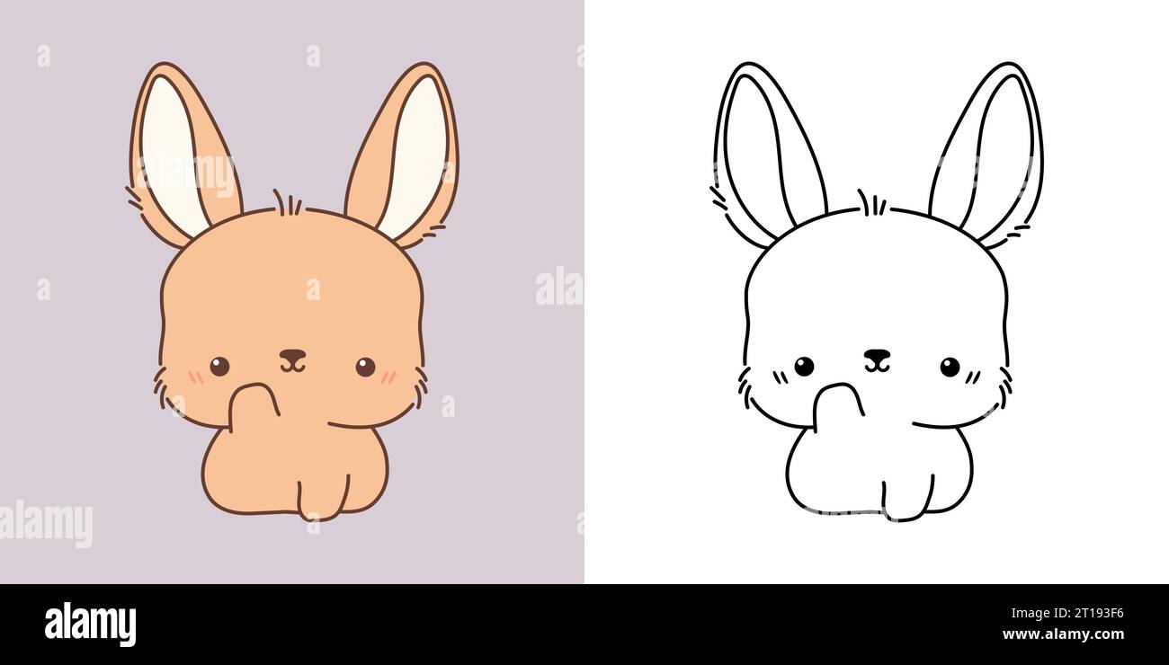 Kawaii Bunny Clipart Multicolored and Black and White. Cute Kawaii Hare ...