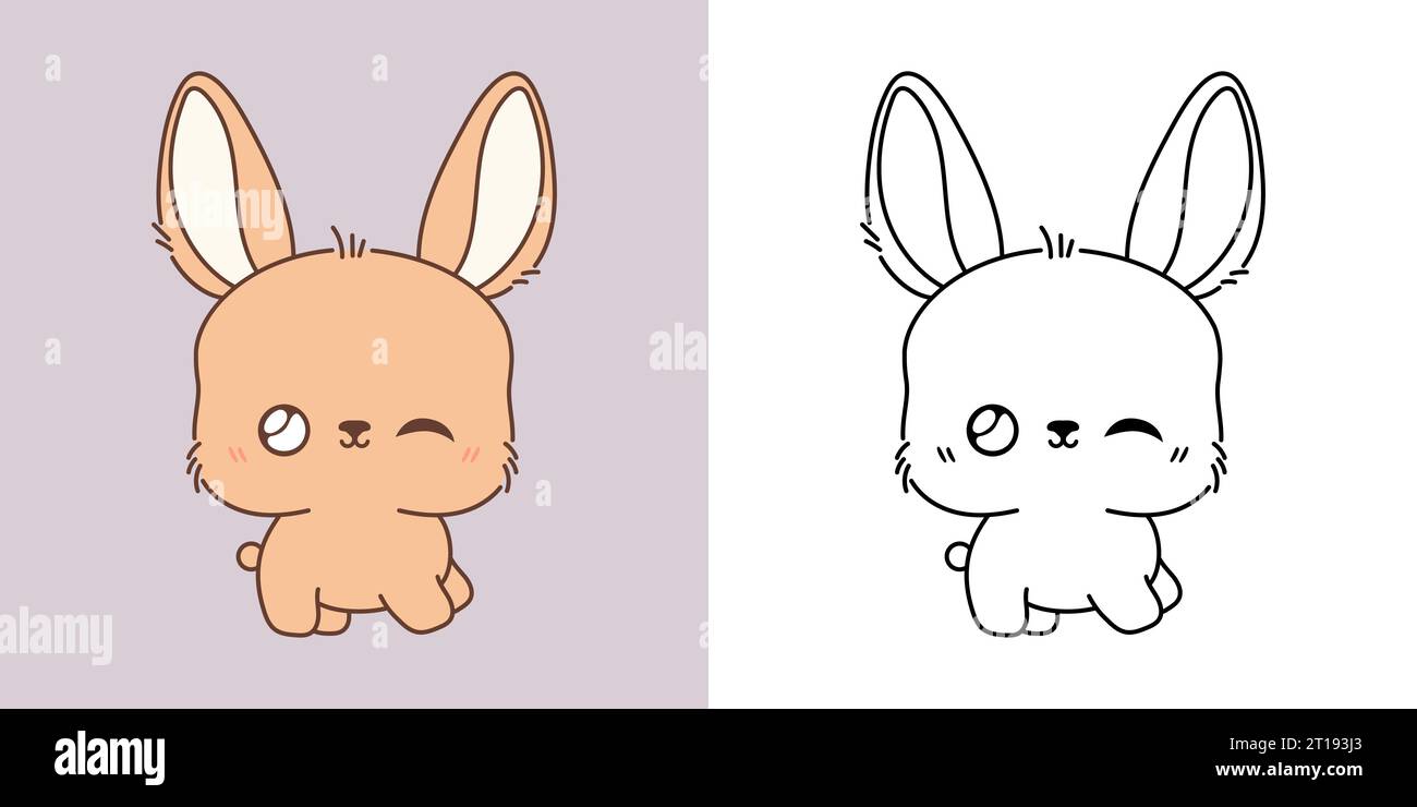 Cute IsolatedHare Illustration and For Coloring Page. Cartoon Clip Art ...