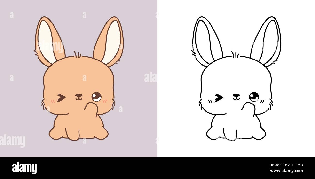 Set Vector Rabbit Multicolored and Black and White. Kawaii Clip Art ...