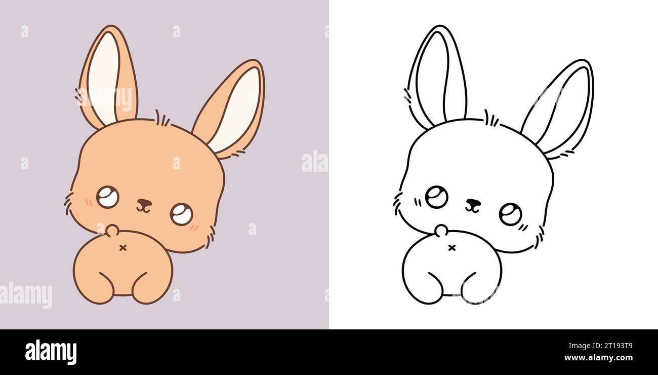 Kawaii Bunny Multicolored and Black and White. Beautiful Isolated Hare ...