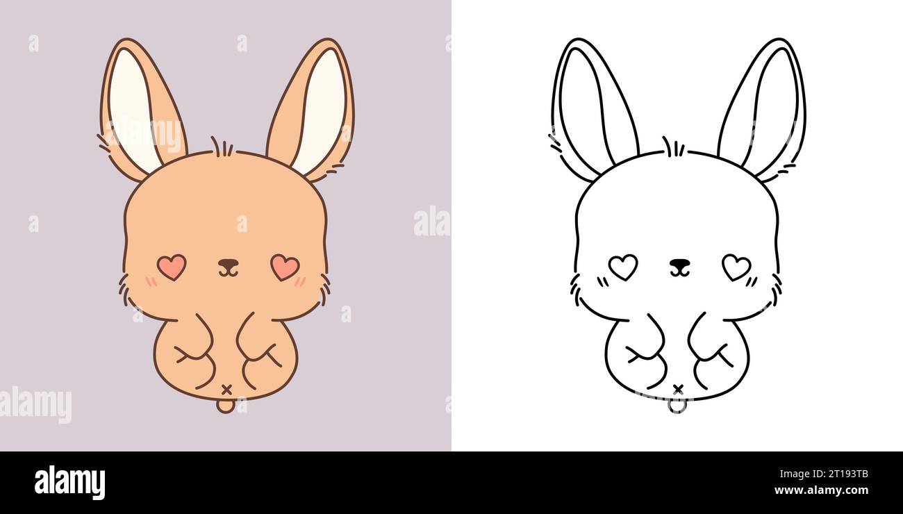 Kawaii Clipart Rabbit Illustration and For Coloring Page. Funny Kawaii ...