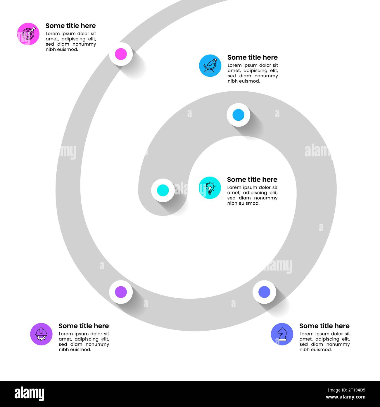 Infographic template with icons and 5 options or steps. Spiral path. Can be used for workflow ...